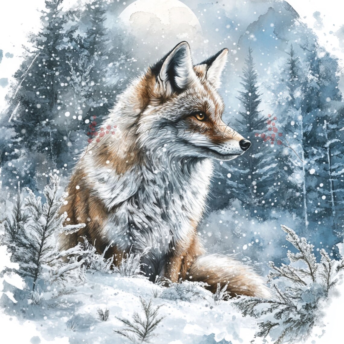 Winter Fox Clipart 5 High Quality Jpegs Snowy Woodland Animal Art Card ...