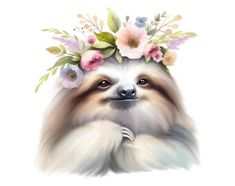 Sloth & Flowers Clipart, One High Quality PNG, Instant Download ...