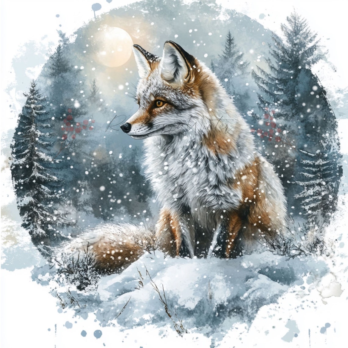 Winter Fox Clipart 5 High Quality Jpegs Snowy Woodland Animal Art Card ...