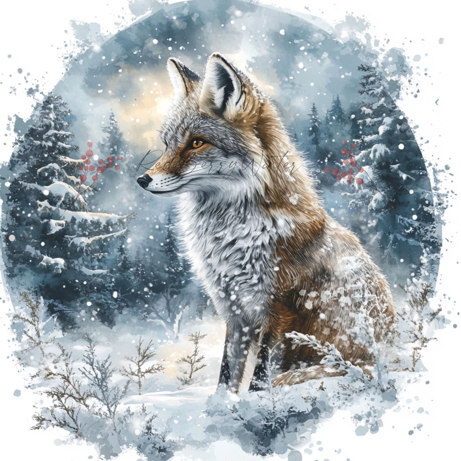 Winter Fox Clipart 5 High Quality Jpegs Snowy Woodland Animal Art Card ...
