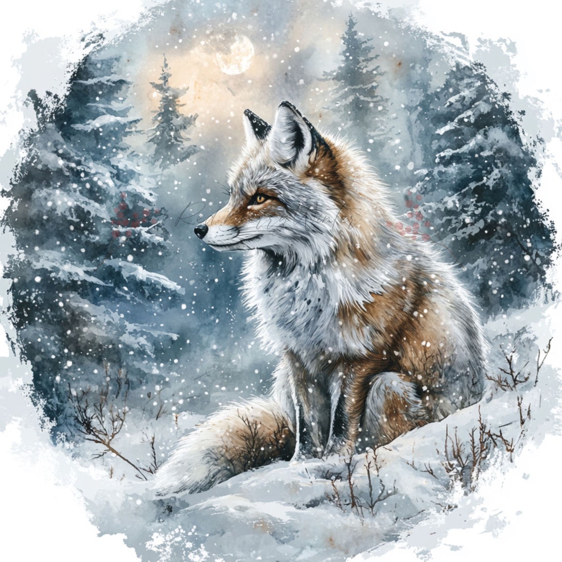 Winter Fox Clipart 5 High Quality Jpegs Snowy Woodland Animal Art Card ...