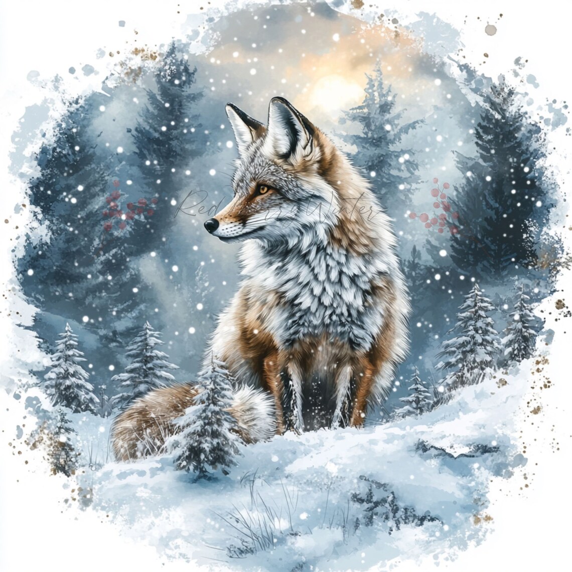 Winter Fox Clipart 5 High Quality Jpegs Snowy Woodland Animal Art Card ...