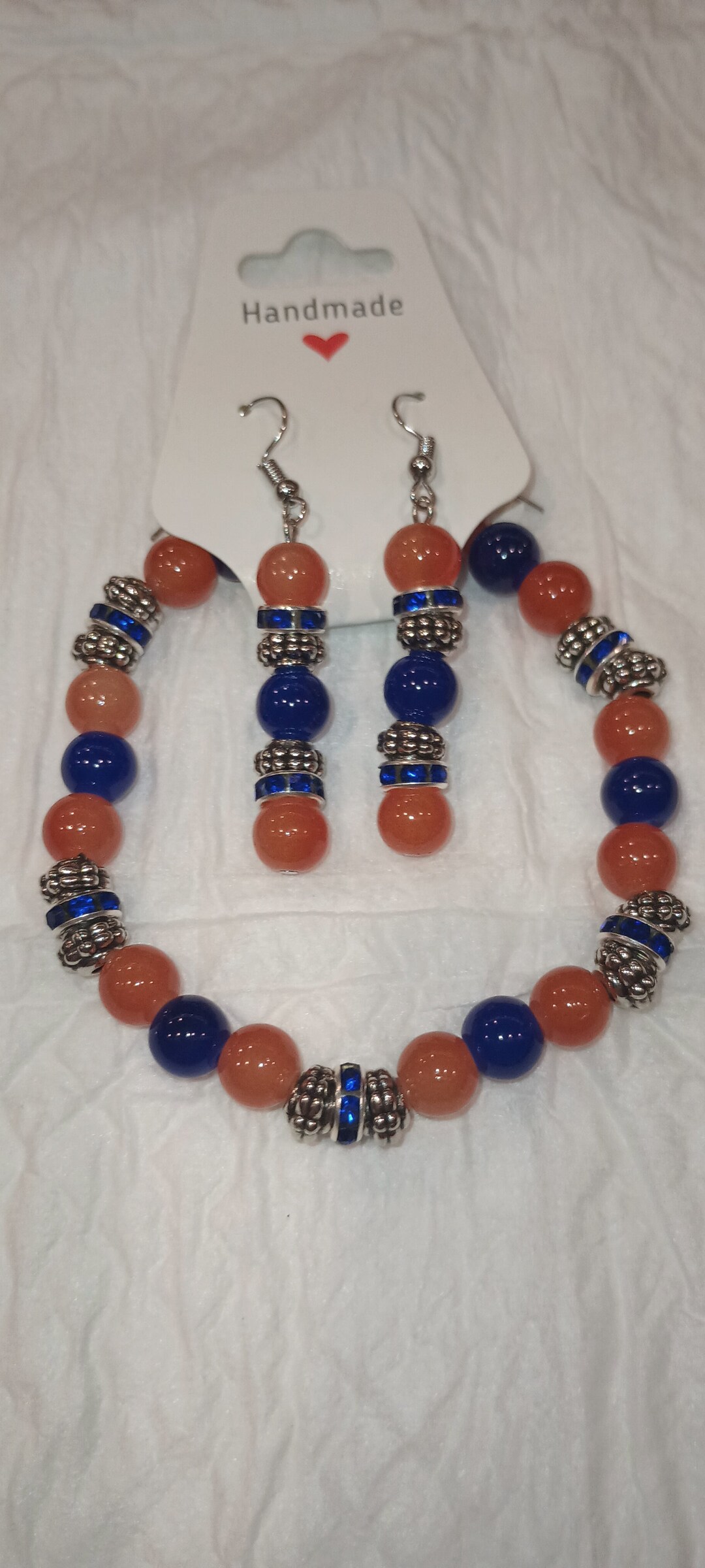 Blue and Orange astros Colors Stretch Bracelet With Earrings - Etsy