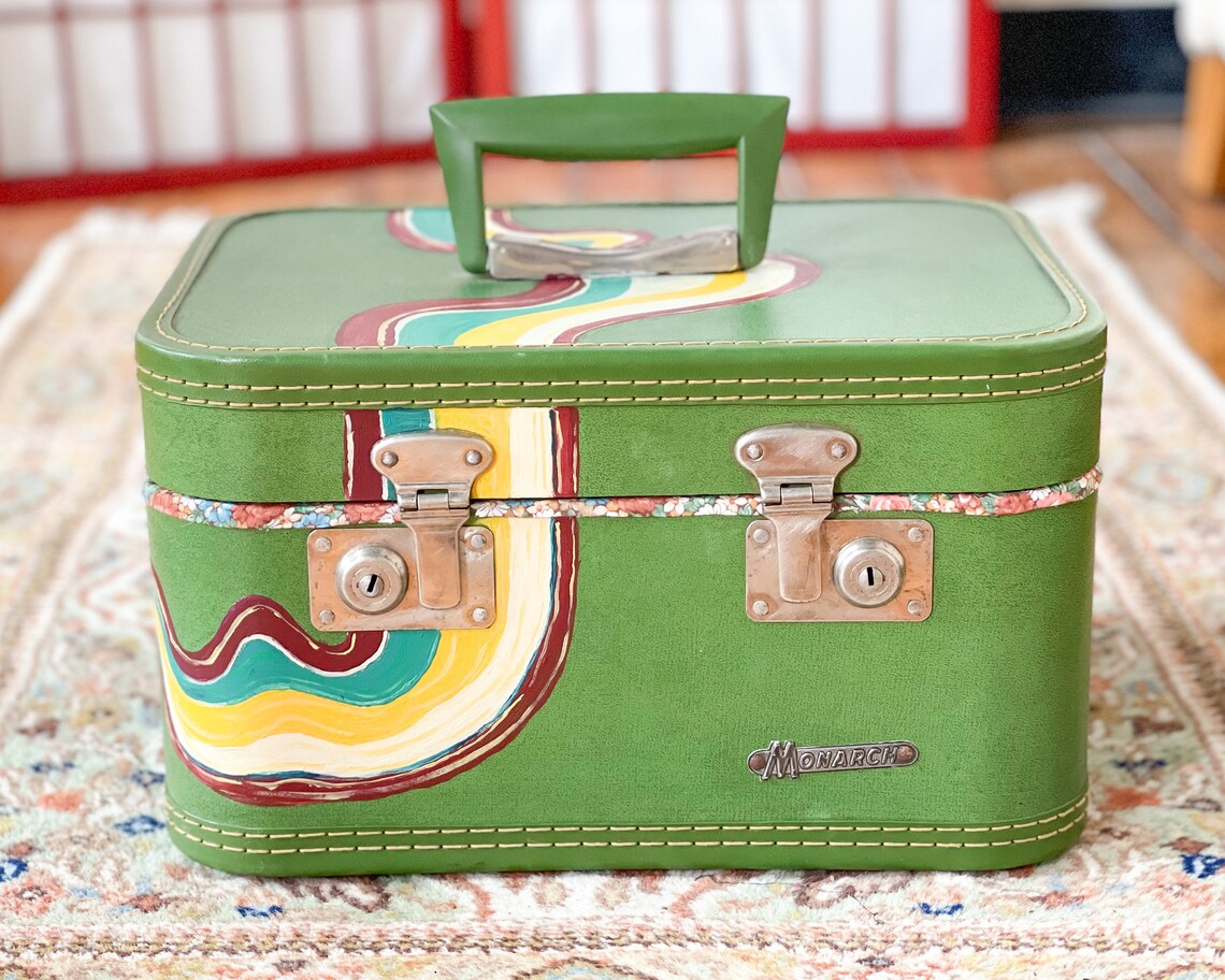 Groovy Mid-century Retro Painted Train Case With Reupholstere Floral ...