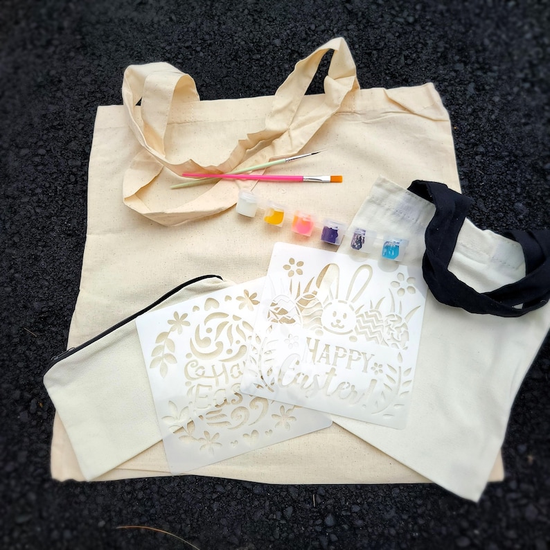 DIY Easter Canvas Tote Bag Painting Kit | Stencil, Paints, Brushes ...