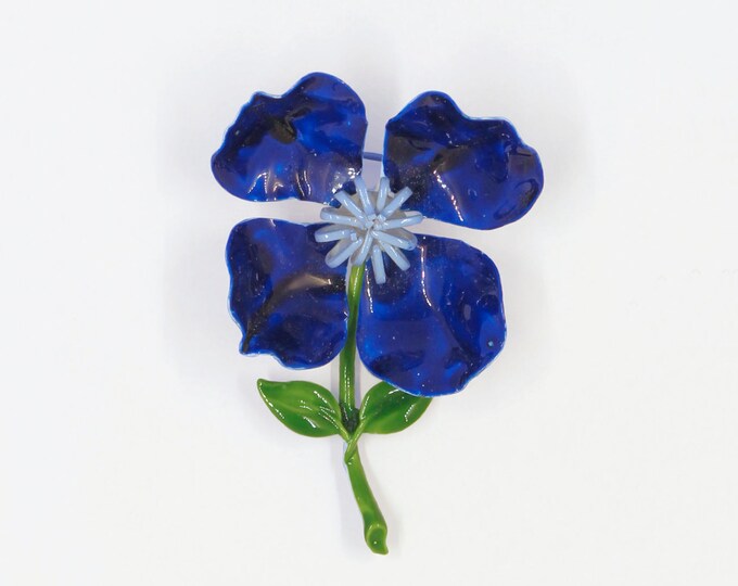 Blue Enamel Flower Brooch - Etsy