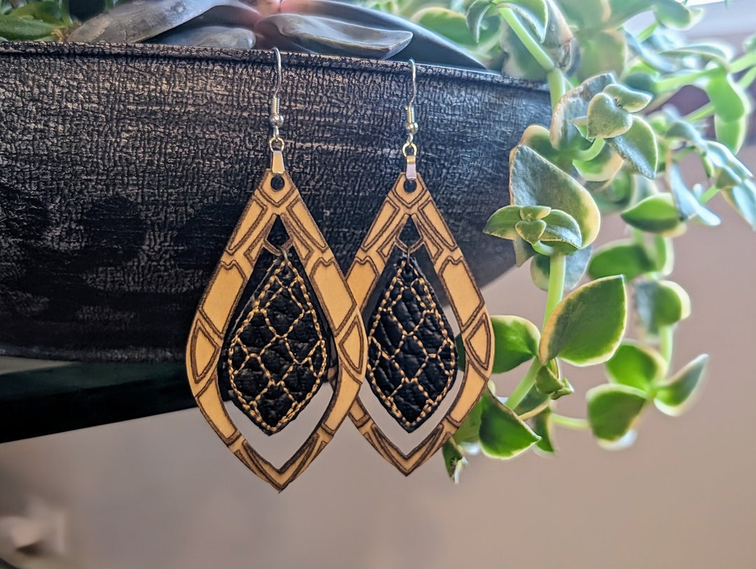 Dragon Scale Laser Cut and Embroidered Statement Earrings - Etsy