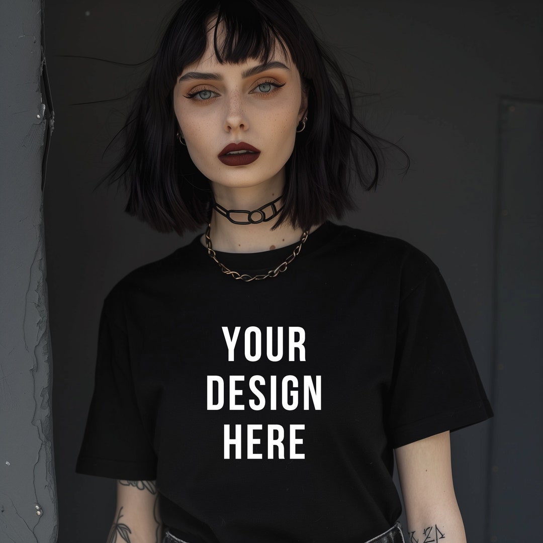 Goth Black T-shirt Mockup Alternative Gothic Woman Tee Mockups Front ...