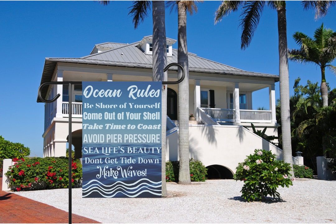 Summer Garden Flag, Ocean Rules Sign, Summer Outdoor Decor, Beach Lover ...