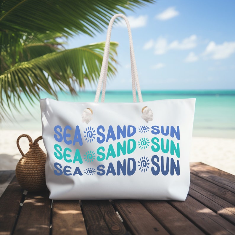 Beach Weekender Bag, Sea Sand Sun Beach Bag, Overnight Tote, Friend ...