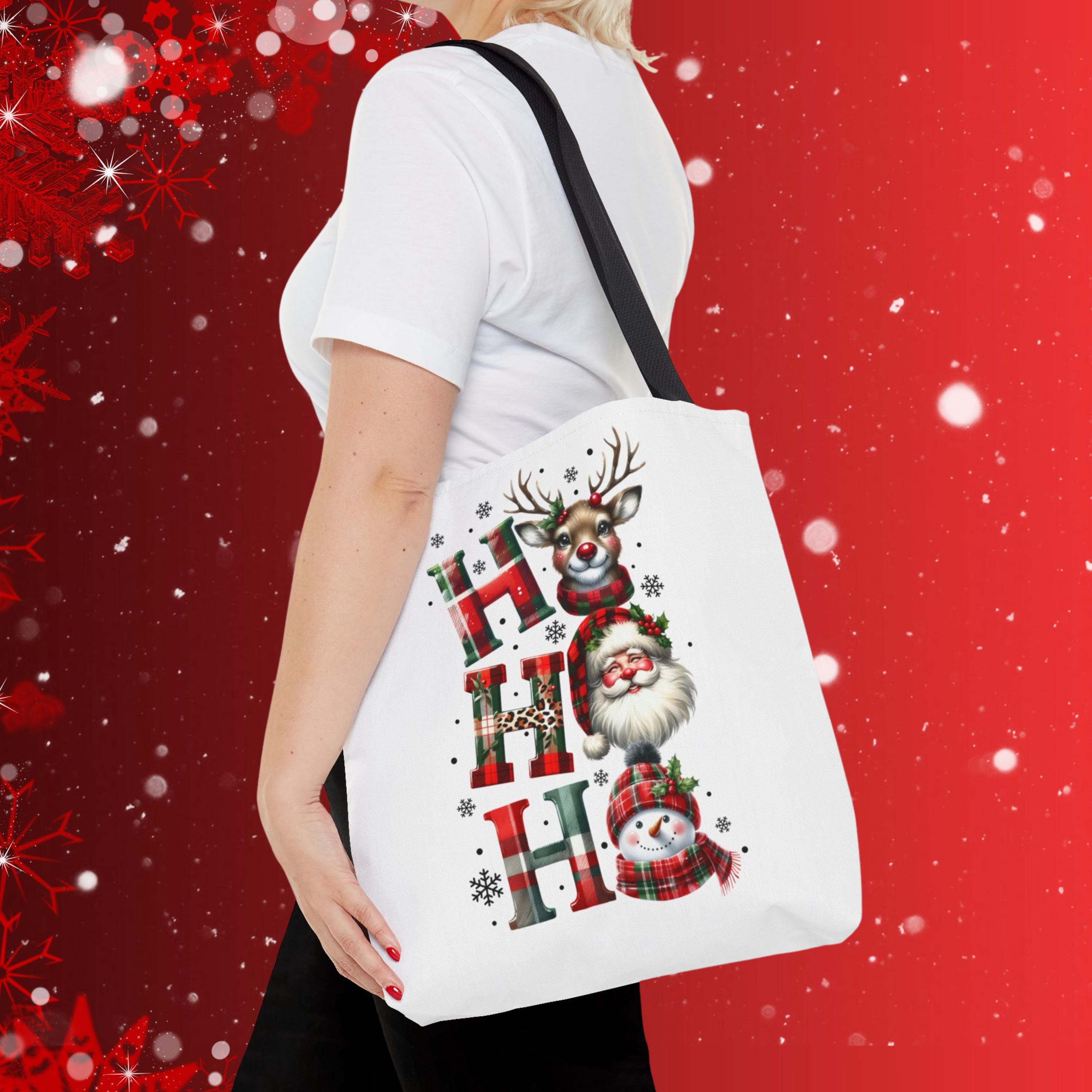 Christmas Tote Bag, Reindeer Santa Snowman Graphic, Xmas Design - Etsy