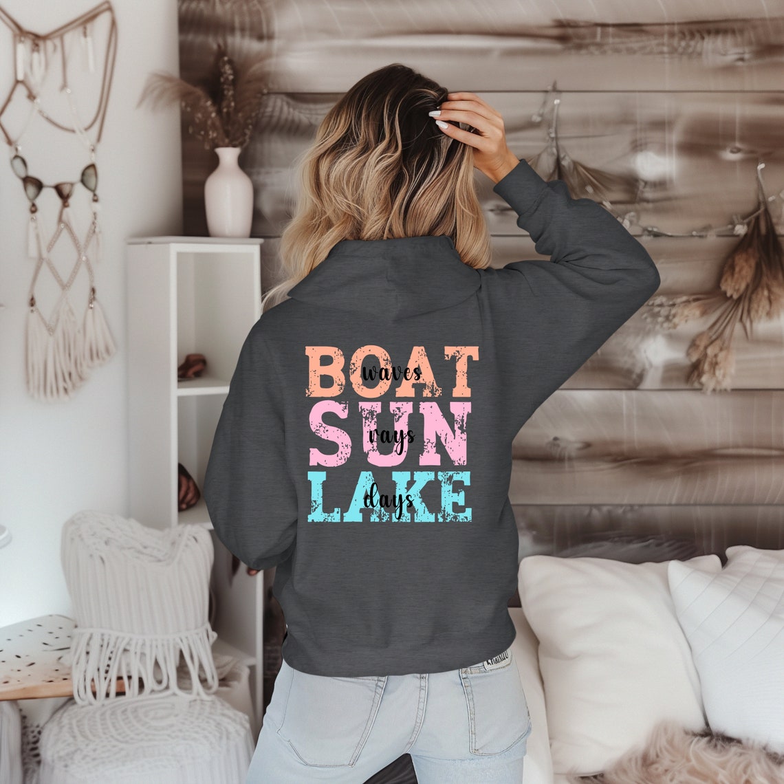 Lake Lover Hoodie Sweatshirt, Boat Waves, Sun Rays, Lake Days Hooded ...