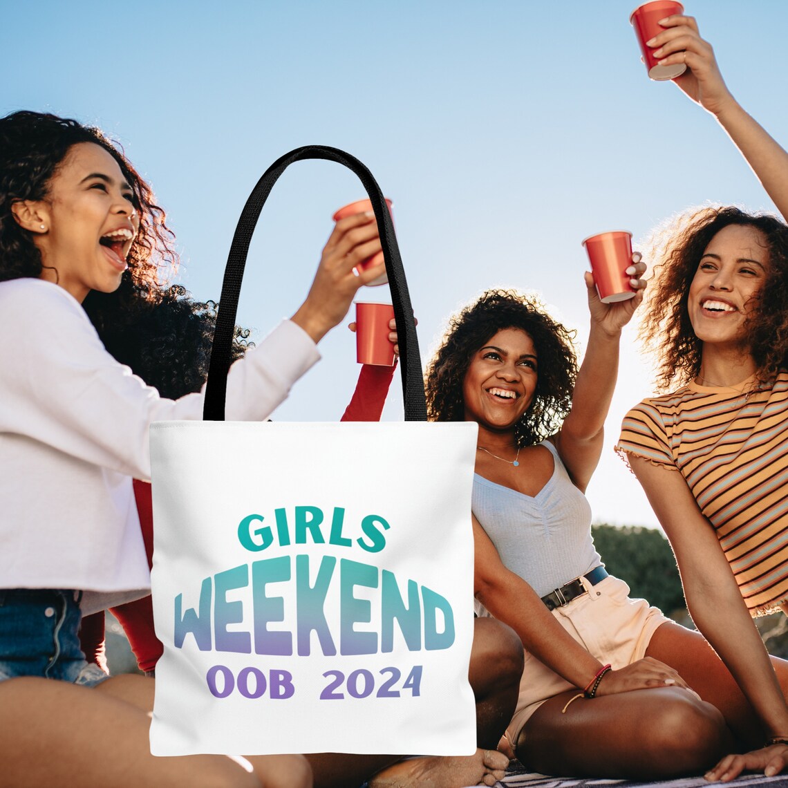 Girls Weekend Tote Bag, 3 Size Options Tote Bag, Black or White Handles ...