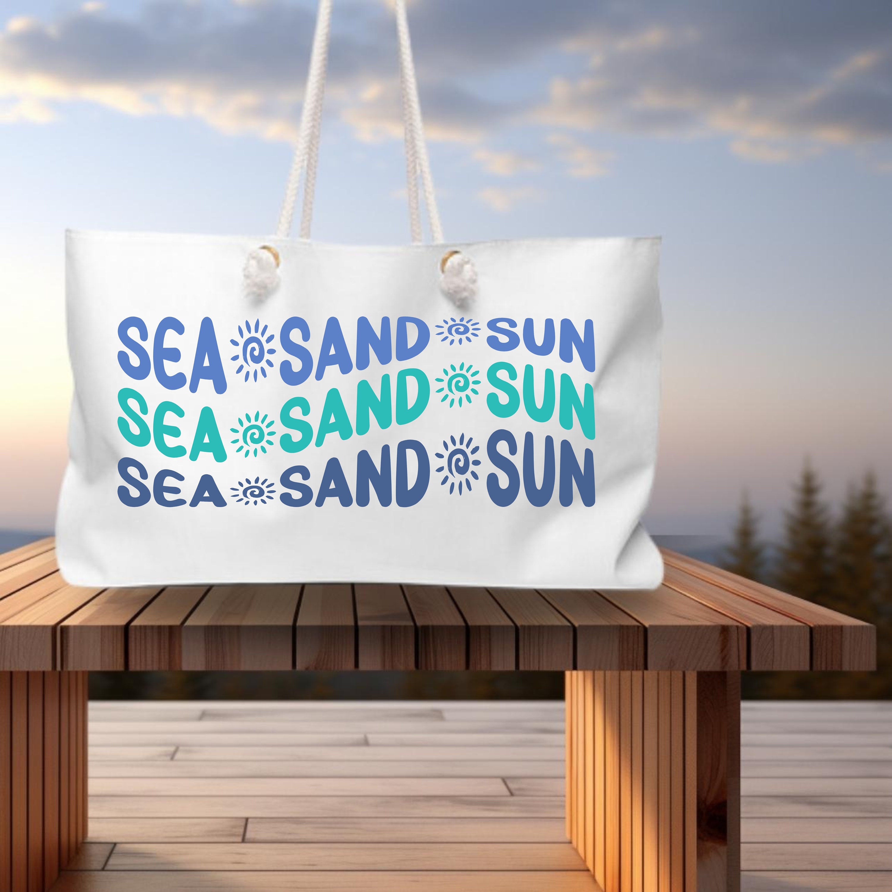 Beach Weekender Bag, Sea Sand Sun Beach Bag, Overnight Tote, Friend ...