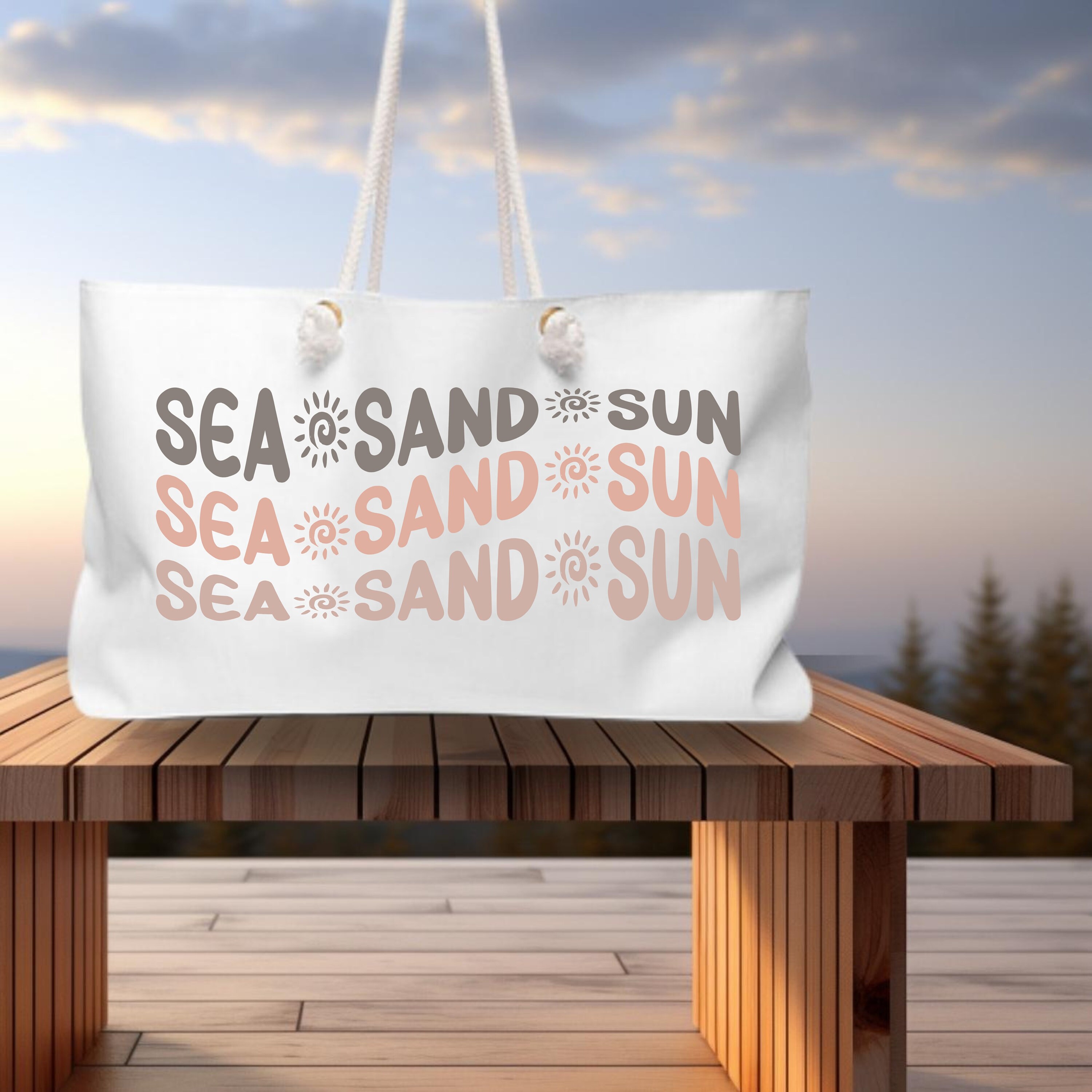 Beach Weekender Bag, Sea Sand Sun Beach Bag, Overnight Tote, - Etsy