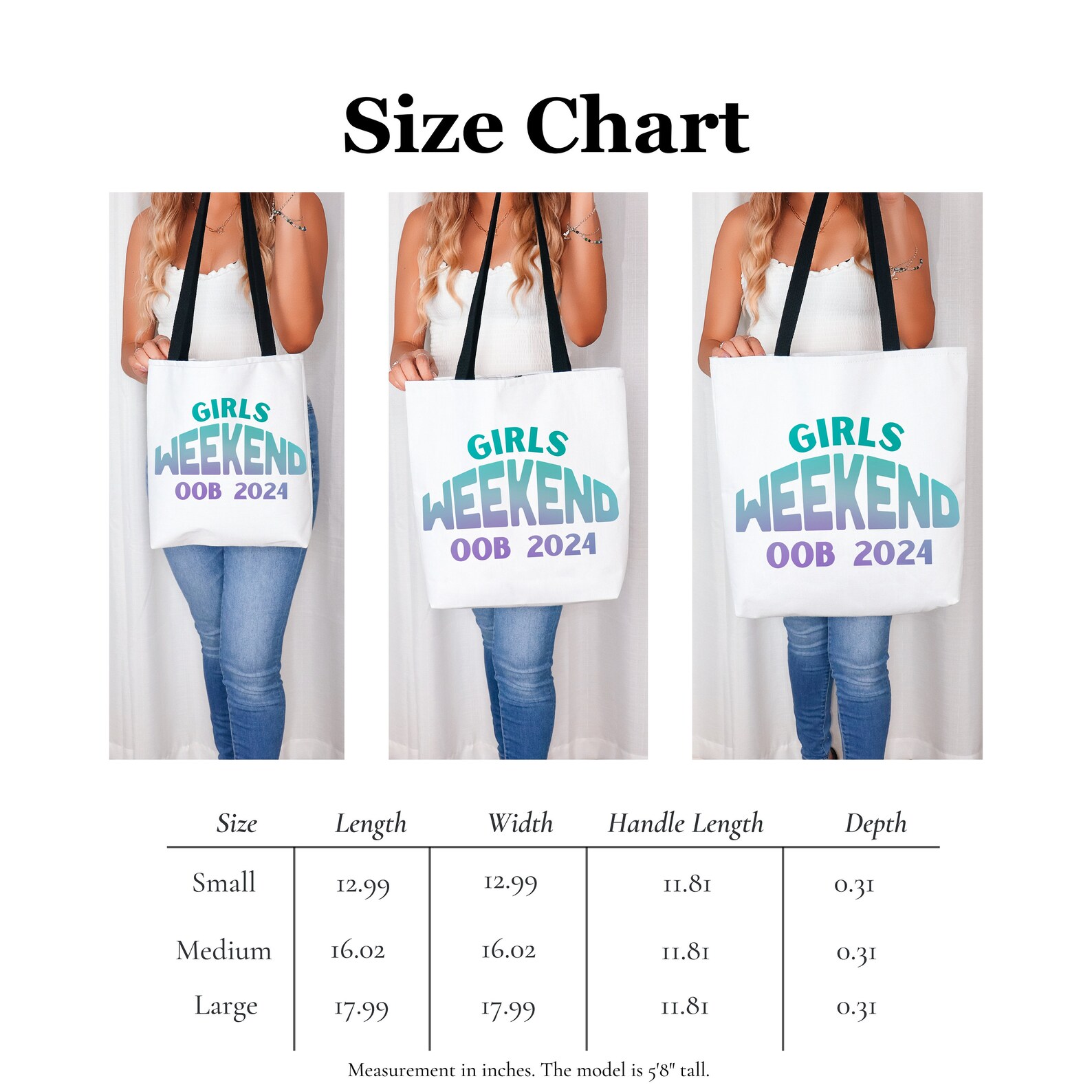 Girls Weekend Tote Bag, 3 Size Options Tote Bag, Black or White Handles ...