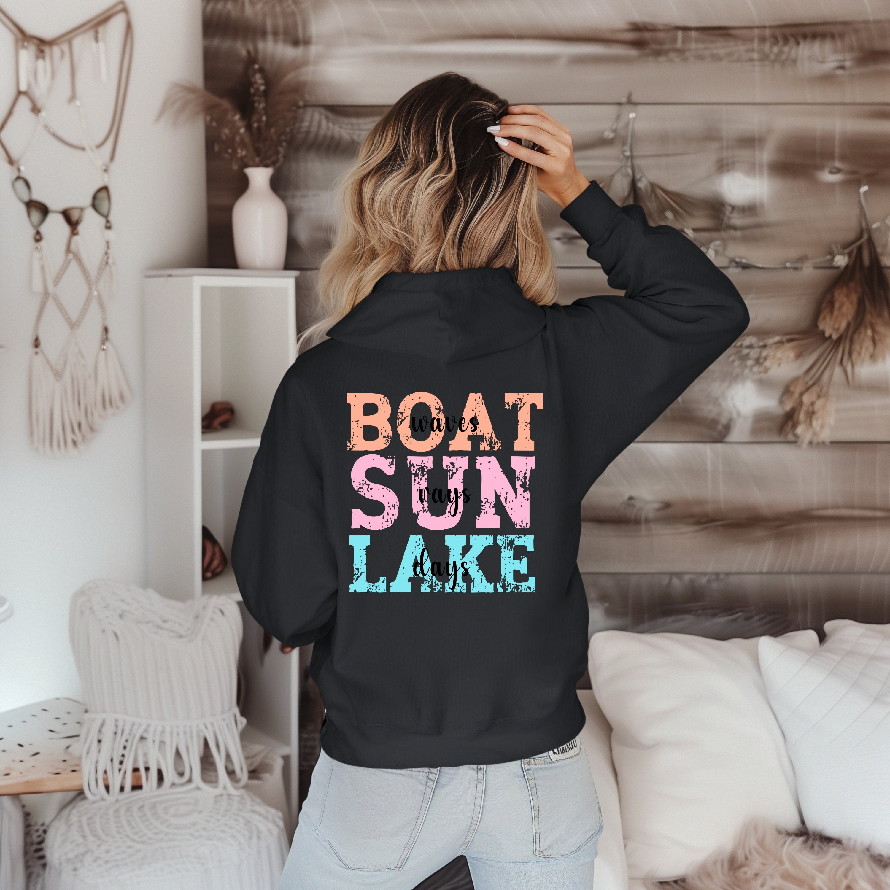 Lake Lover Hoodie Sweatshirt, Boat Waves, Sun Rays, Lake Days Hooded ...