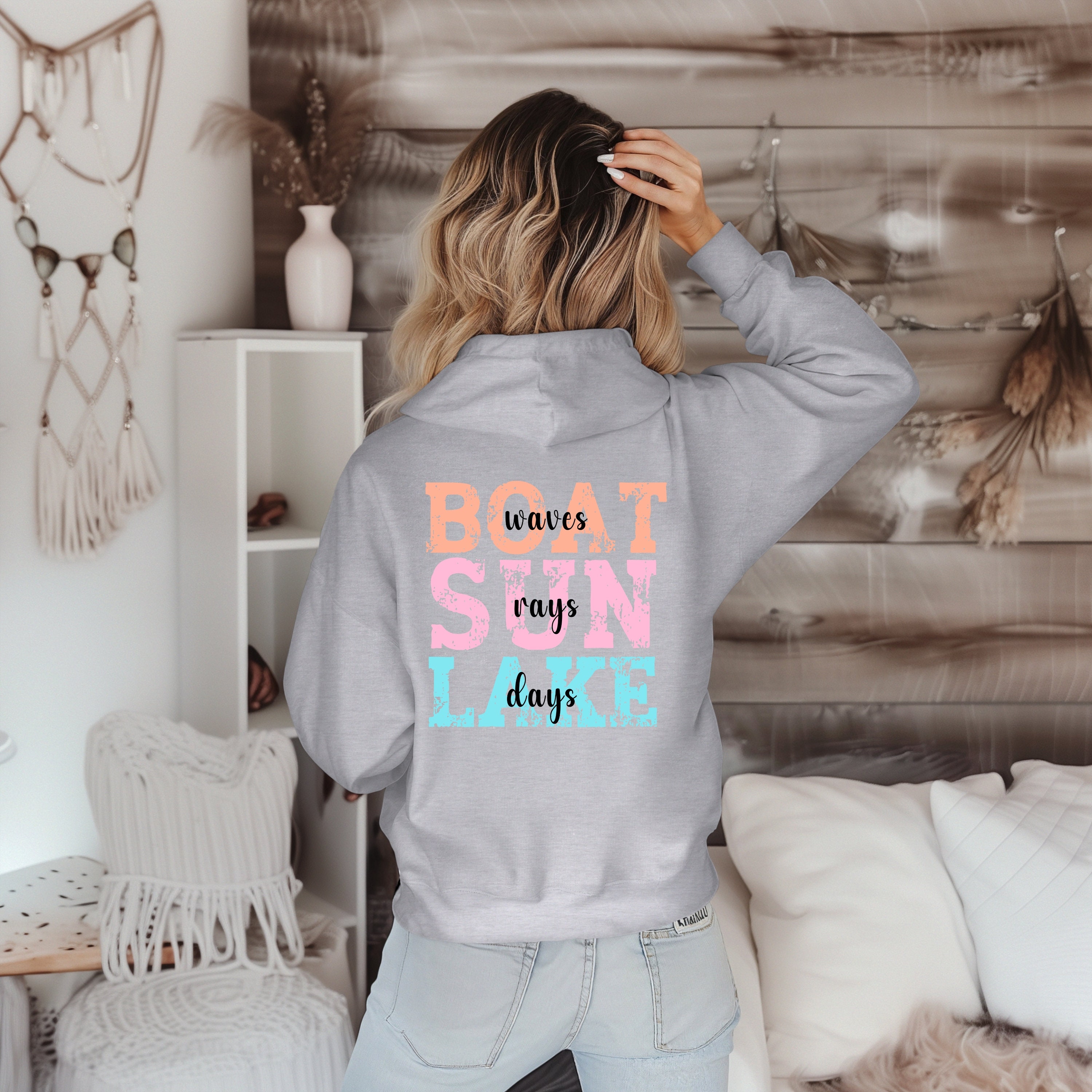 Lake Lover Hoodie Sweatshirt, Boat Waves, Sun Rays, Lake Days Hooded ...