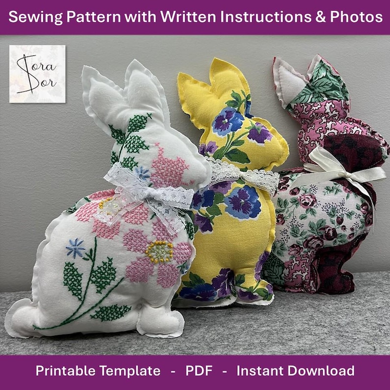 PDF Sewing Pattern & Printable Template Fabric Stuffed Easter Bunny ...