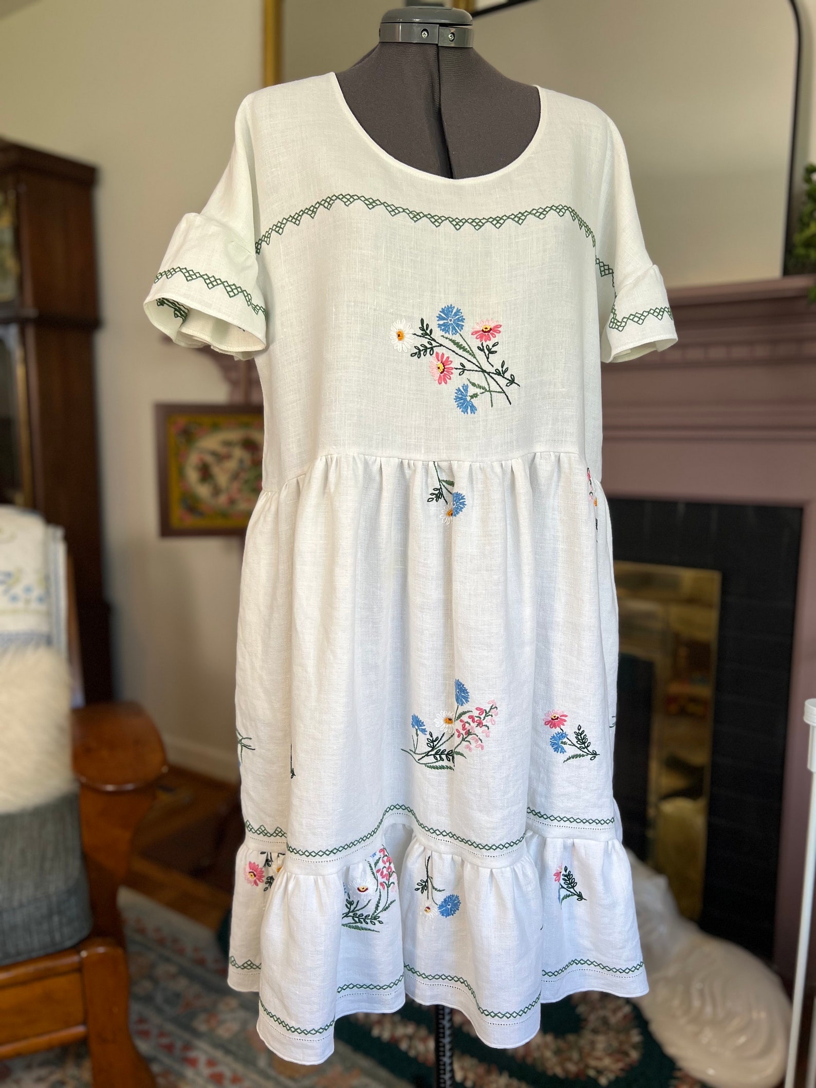 Vintage Linen Tablecloth Dress / Hand-embroidered Wildflowers /womens ...