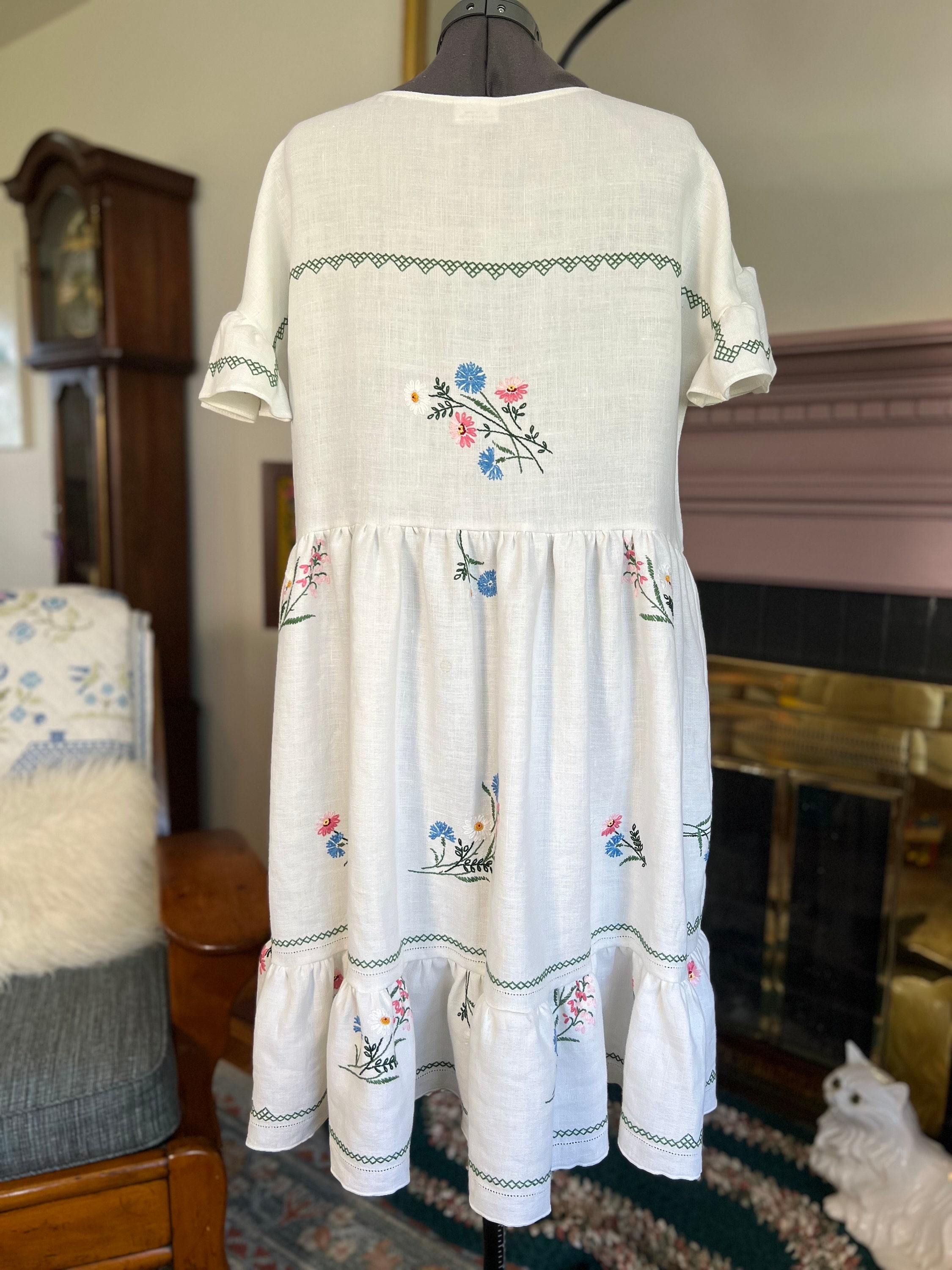 Vintage Linen Tablecloth Dress / Hand-embroidered Wildflowers /womens ...
