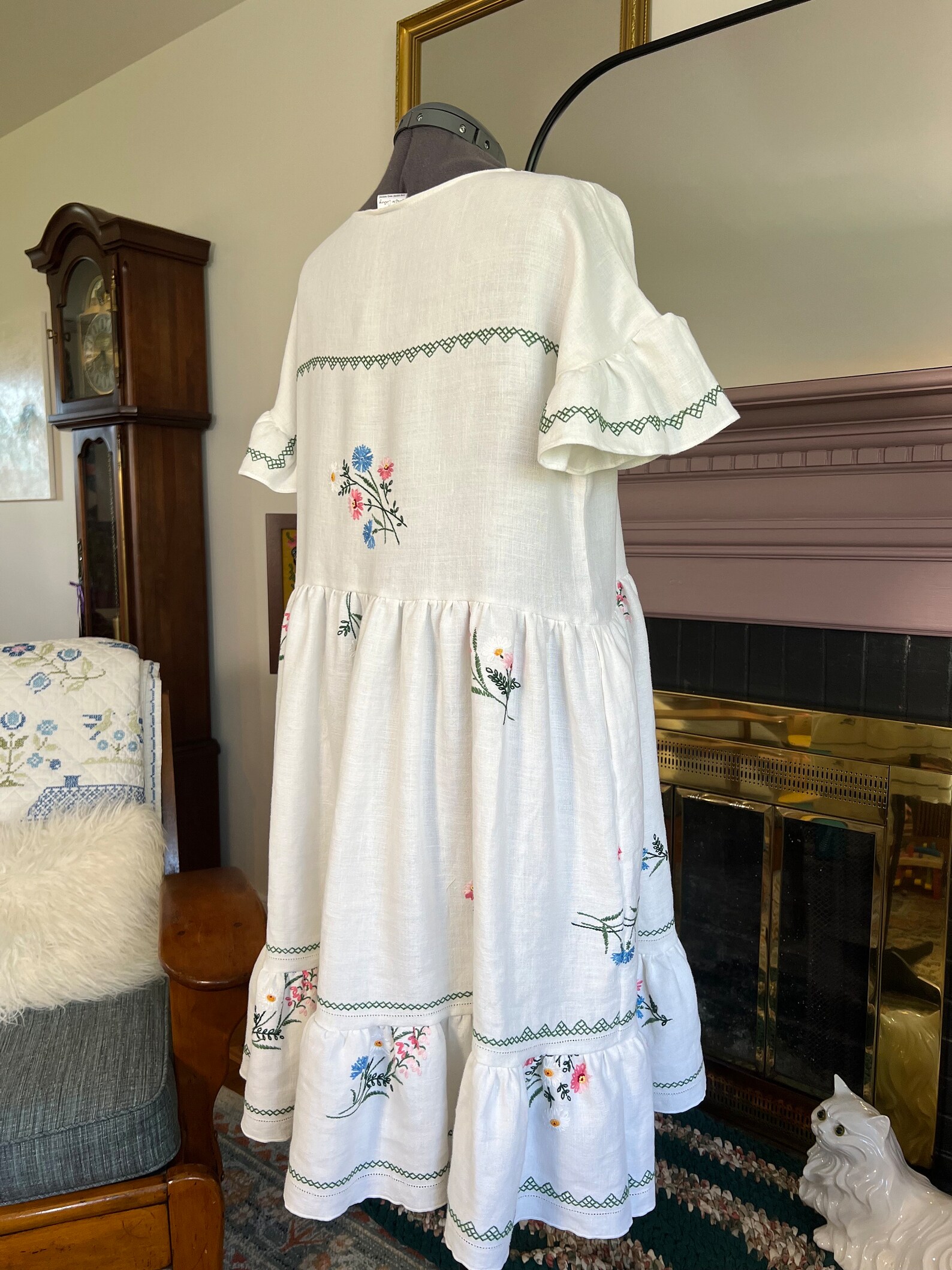 Vintage Linen Tablecloth Dress / Hand-embroidered Wildflowers /womens ...