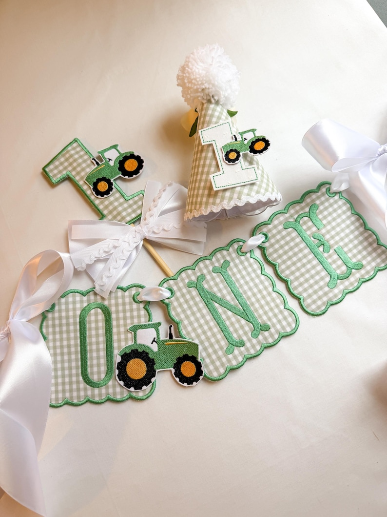 ONE Happy Farmer First Birthday Party Decorations – Green Tractor ...