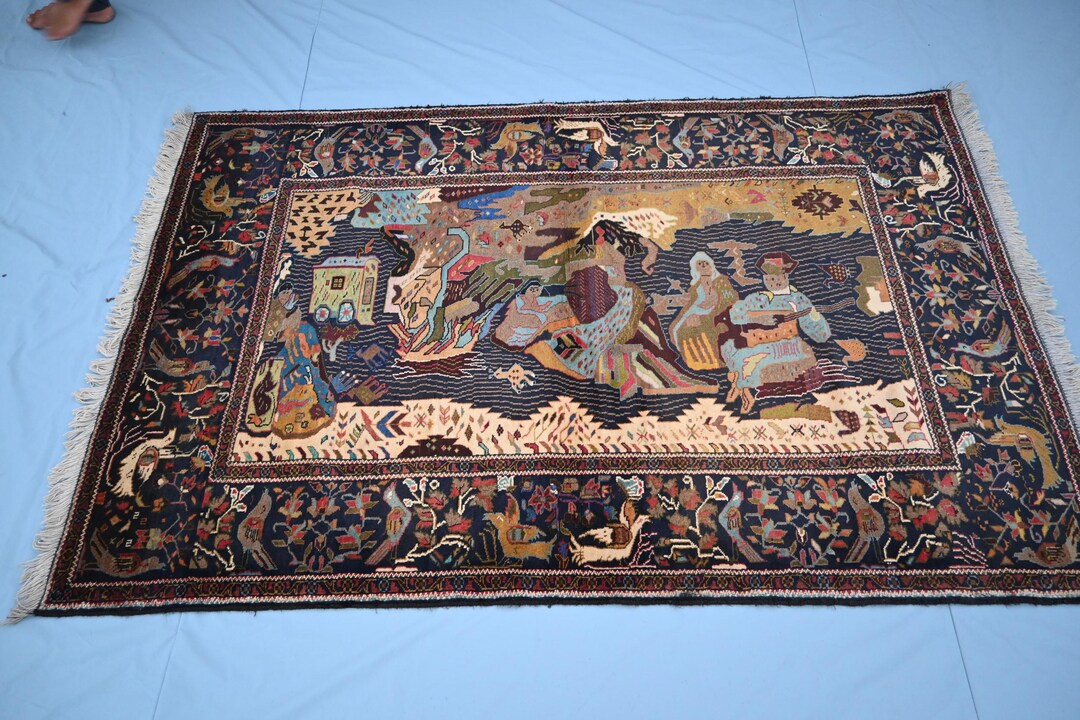 4x7 Vintage Pictorial Rug 4'3x6'8 FT Tribal Afghan Rug, Baluch ...