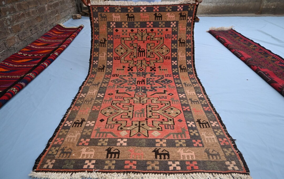 2'9x4'7 Vintage Orange Small Pictorial Kilim Rug Tribal Orange Kilim ...