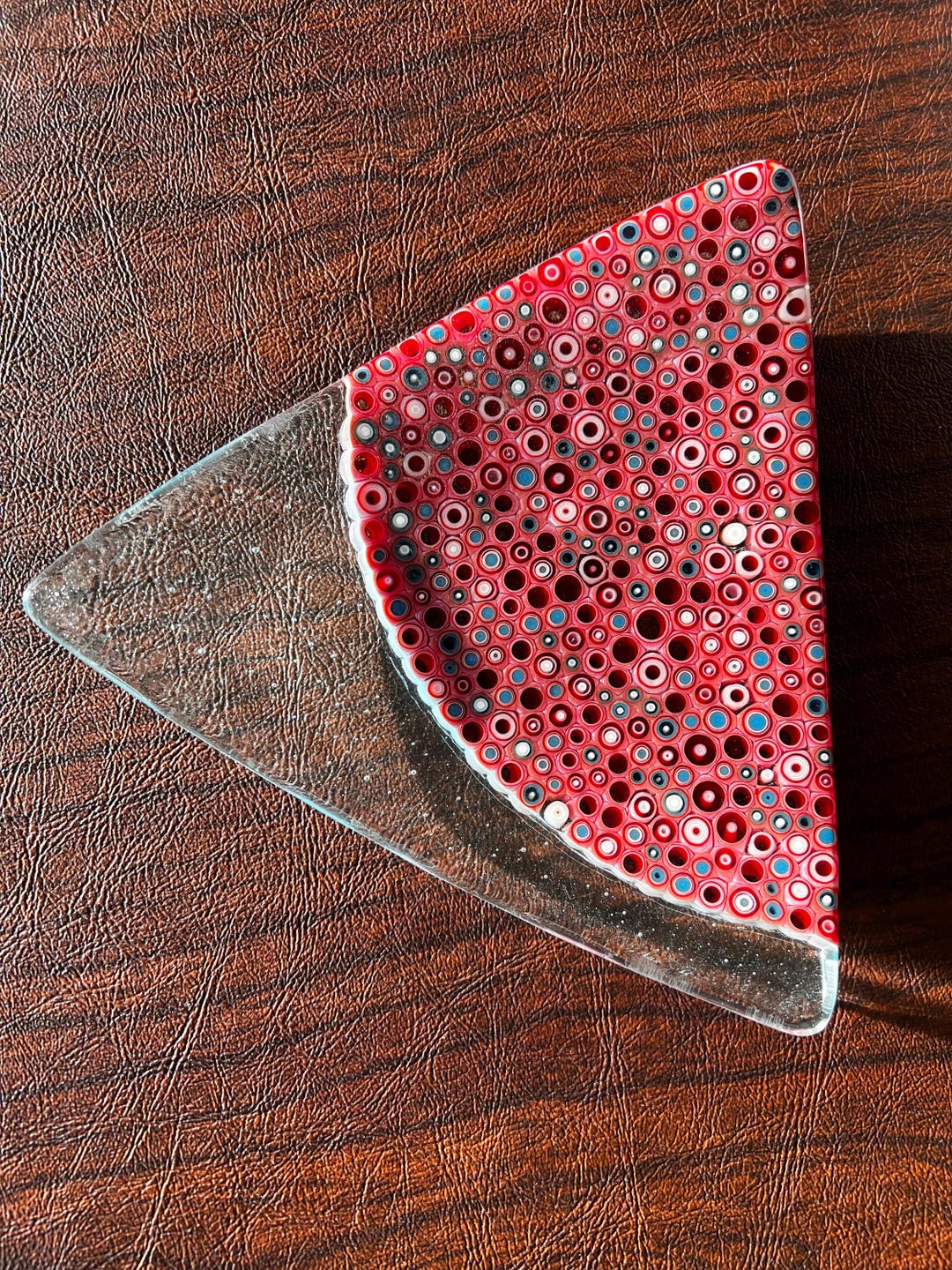 Handmade Murini Glass Decorative Plate, Deep Red Mosaic Triangular ...
