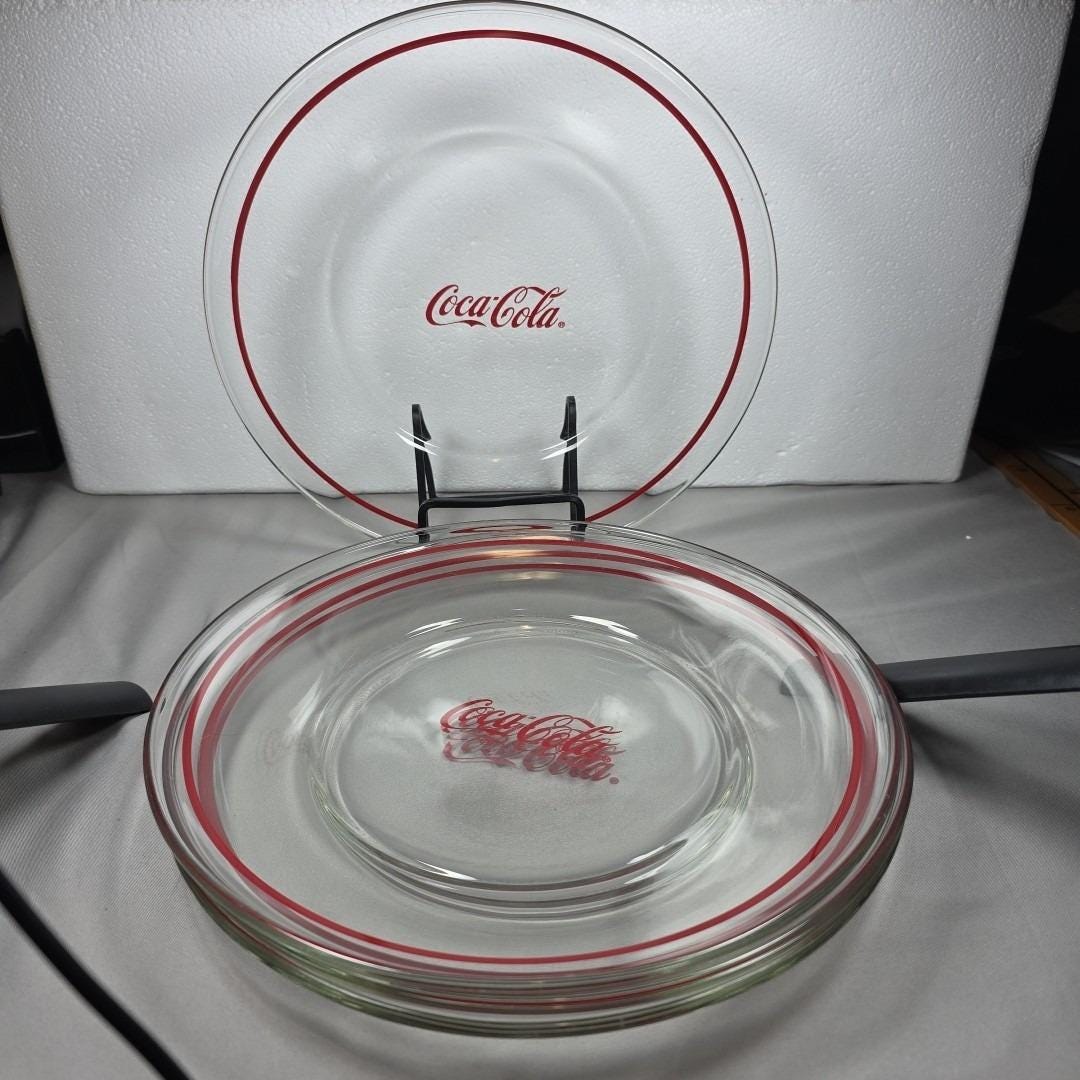 Vintage Anchor Hocking Coca Cola 10" Red Striped Glass Plates Set of 4 ...