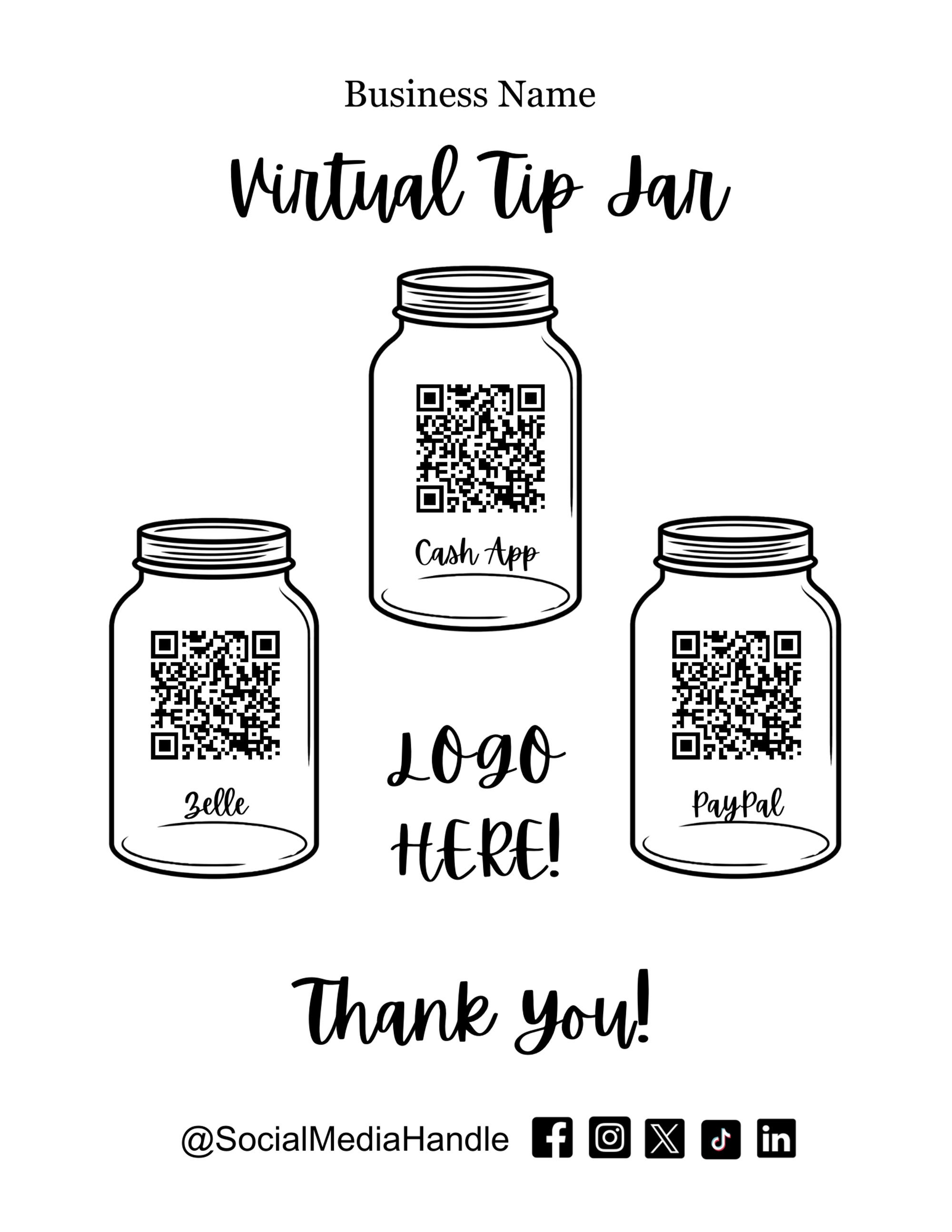 Virtual Printable Tip Jars Payment Sign Editable QR Code - Etsy