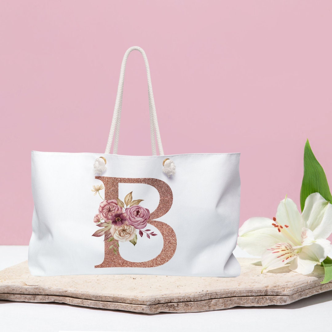 Letter B Weekender Bag Canvas Bag Personalized Tote Bag Initial Bag ...