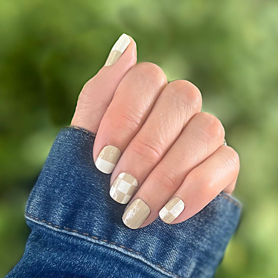 Champaign Checked Nail Polish Wraps Stickers Strips Designs Cute Trendy ...