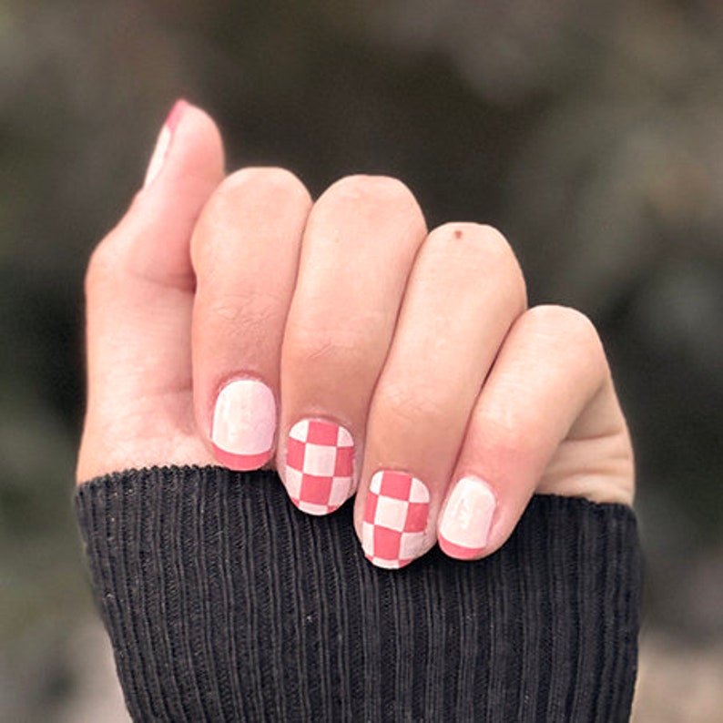 Checkered Salmon Nail Polish Wraps Stickers Strips Designs Cute Trendy ...
