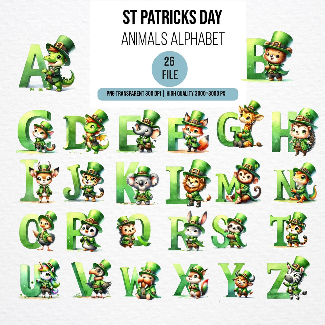 St. Patrick's Day Animals Alphabet Clipart Set Transparent Background ...