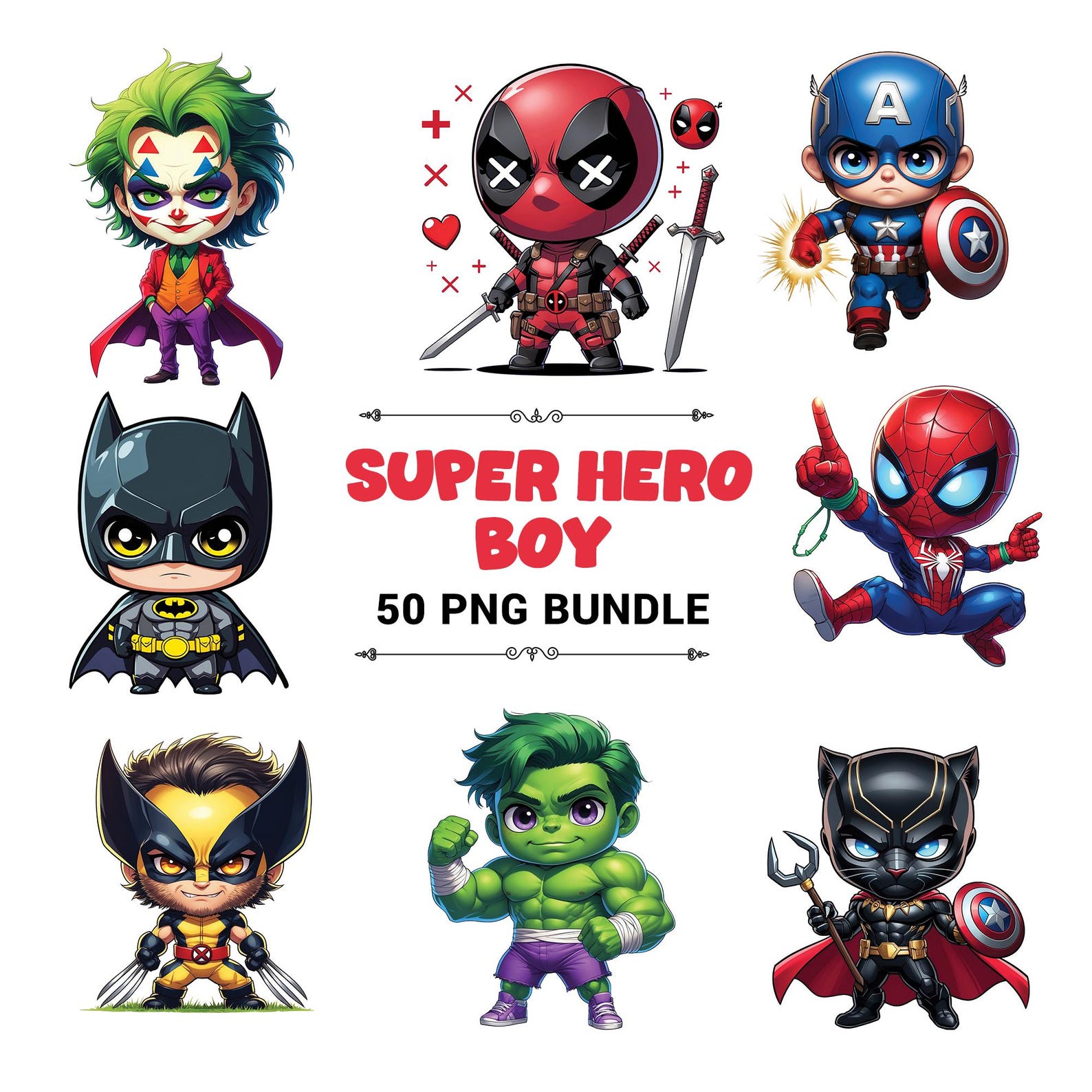 50 BUNDLE Superhero Boy Clipart PNG Mouse Design for Sublimation Png ...