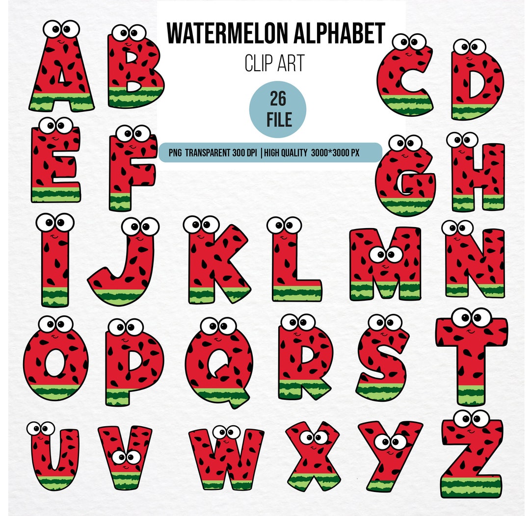 Fun Watermelon Alphabet Clipart Bundle 26 PNG Files for Classroom Decor ...