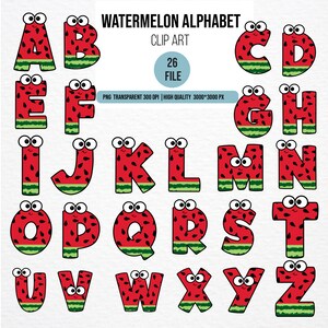 Fun Watermelon Alphabet Clipart Bundle 26 PNG Files for Classroom Decor ...