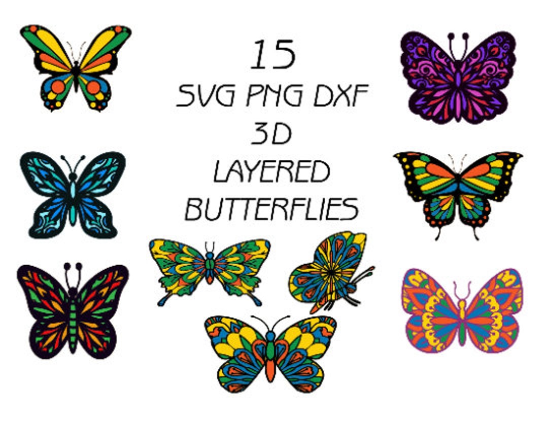 15 SVG DXF Butterflies 3D Multilayer Bundle for Cutting Machine Layered ...