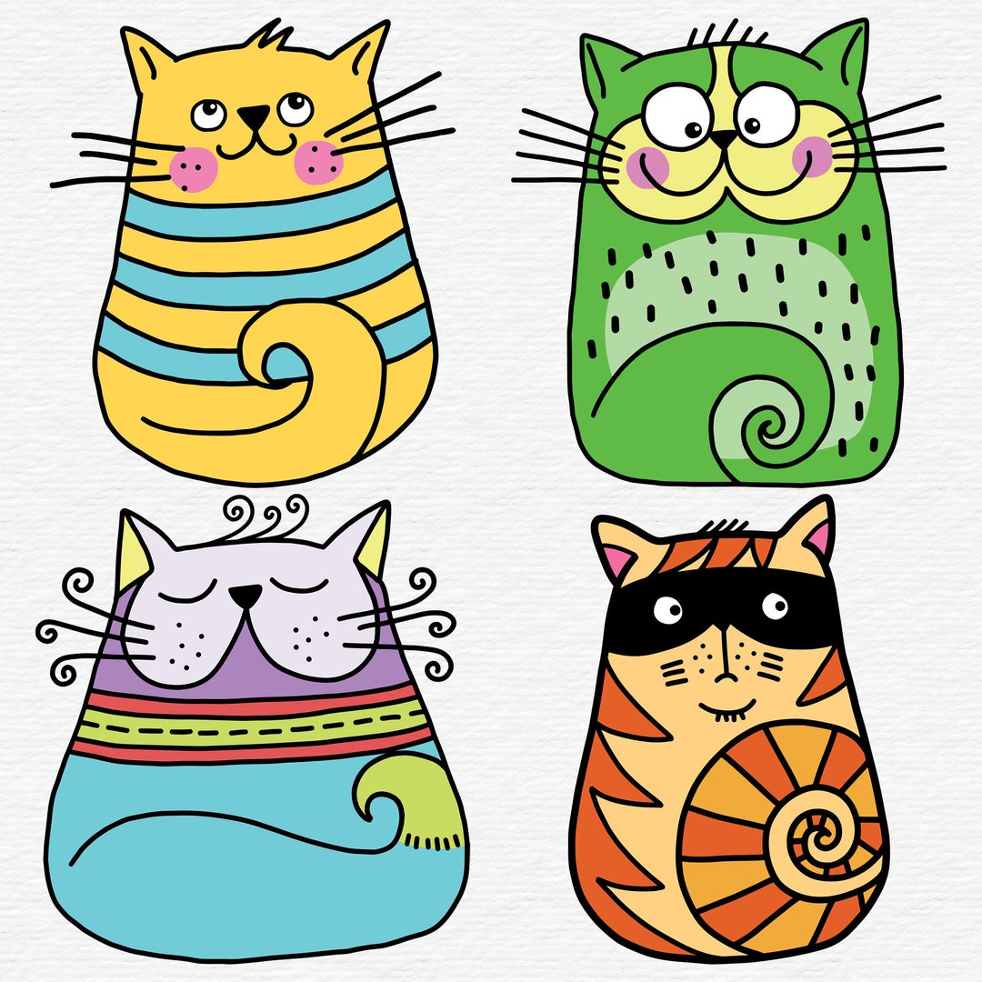 Quirky Cat SVG PNG Clipart Bundle Whimsical, Elongated, Grumpy Goofy ...