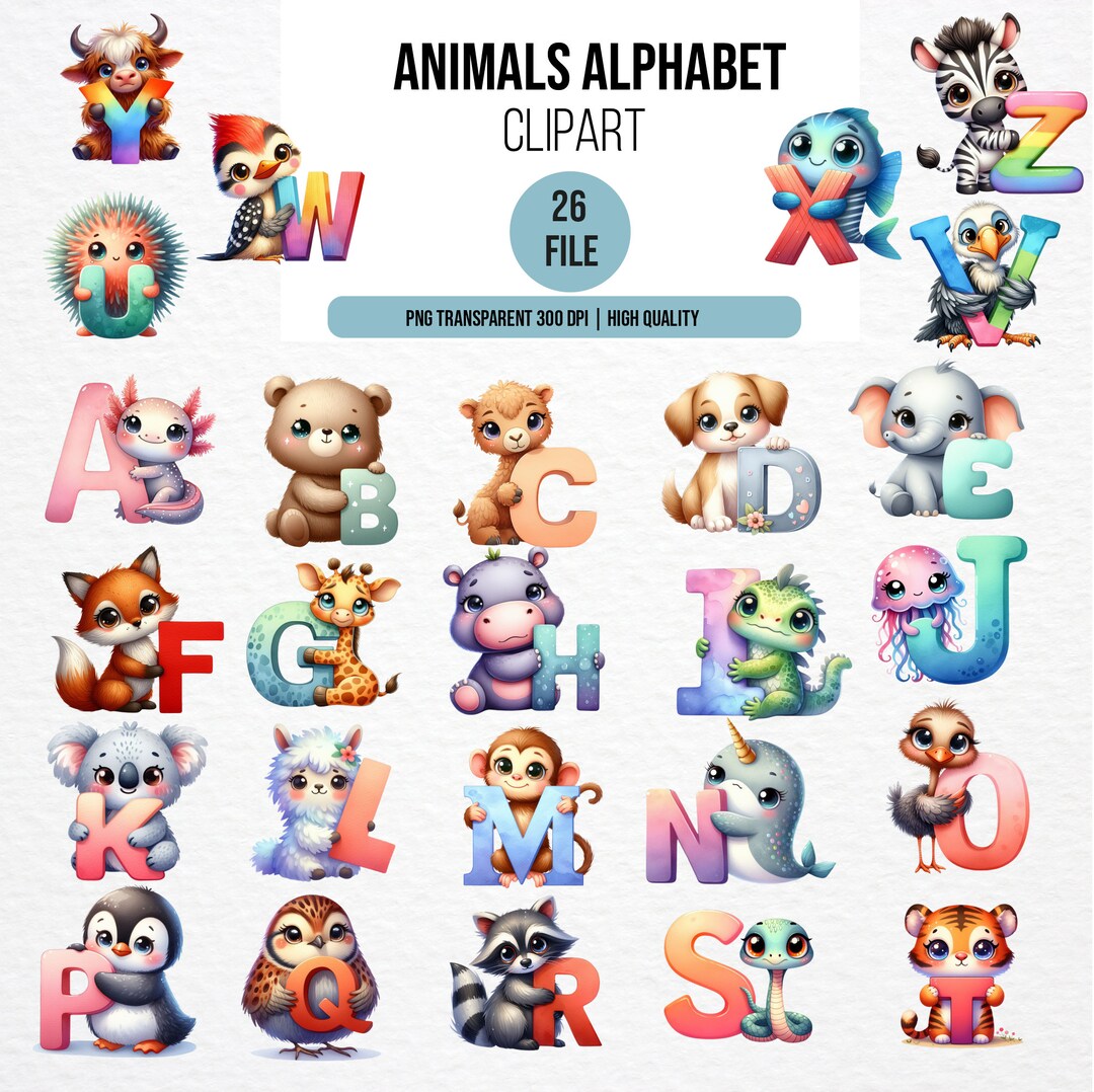 Animal Alphabet Clipart Set 26 PNGSVG Files, Perfect for DIY Projects ...