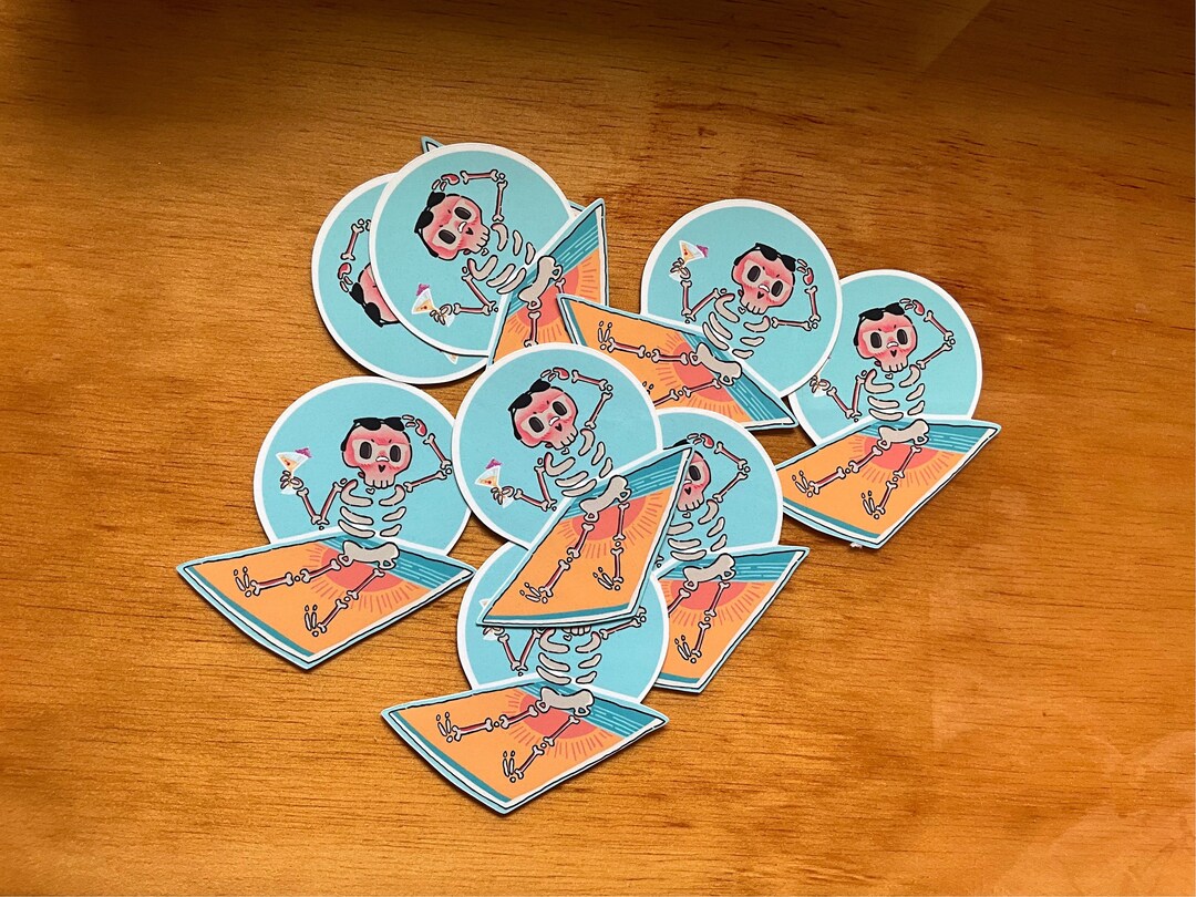 Sunburnt Skelly - Large Vinyl Sticker - Funny Summer Decal ...