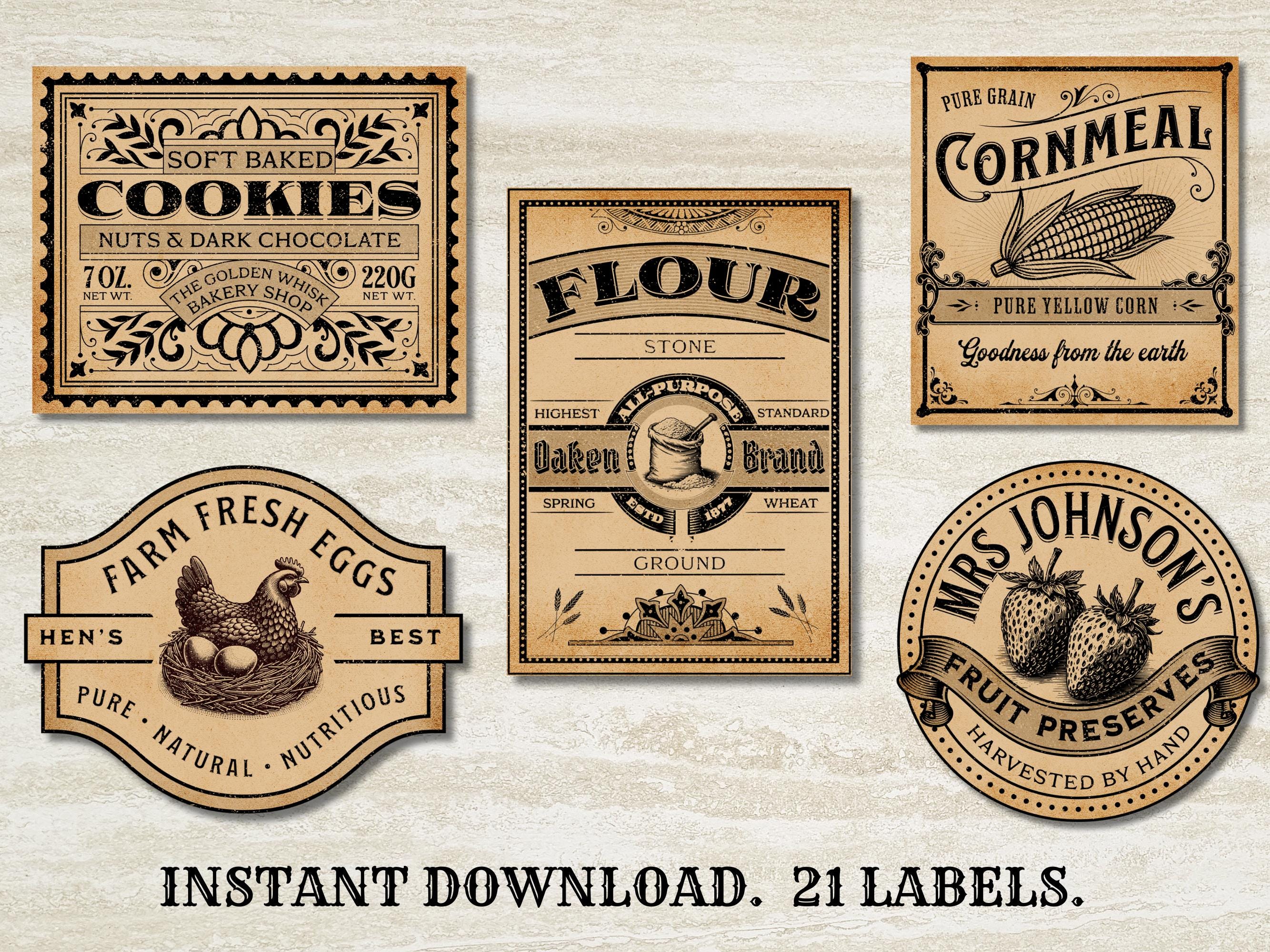 Vintage Pantry Labels Printable Set, Primitive Kitchen Jar Labels ...