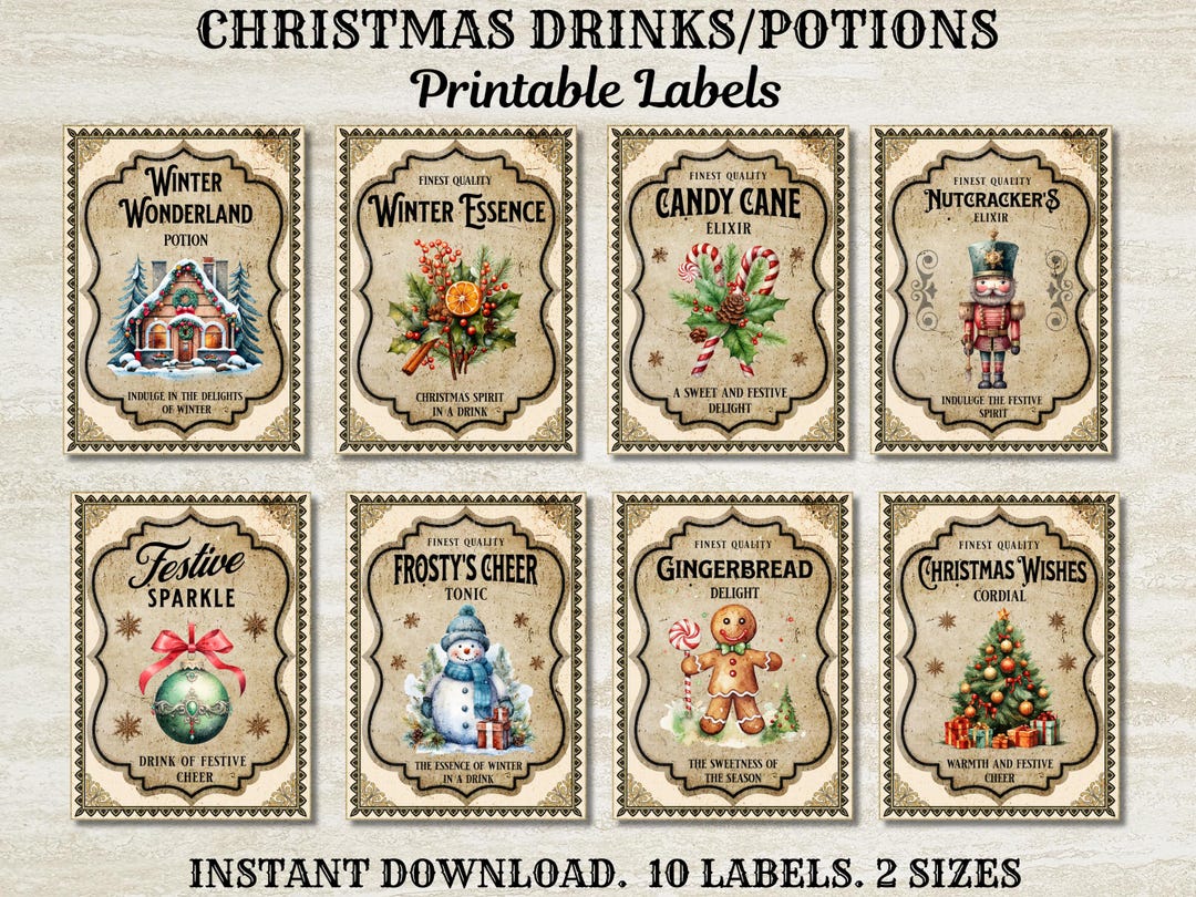 Christmas Bottle Labels Printable,christmas Potion Labels Digital,wine ...