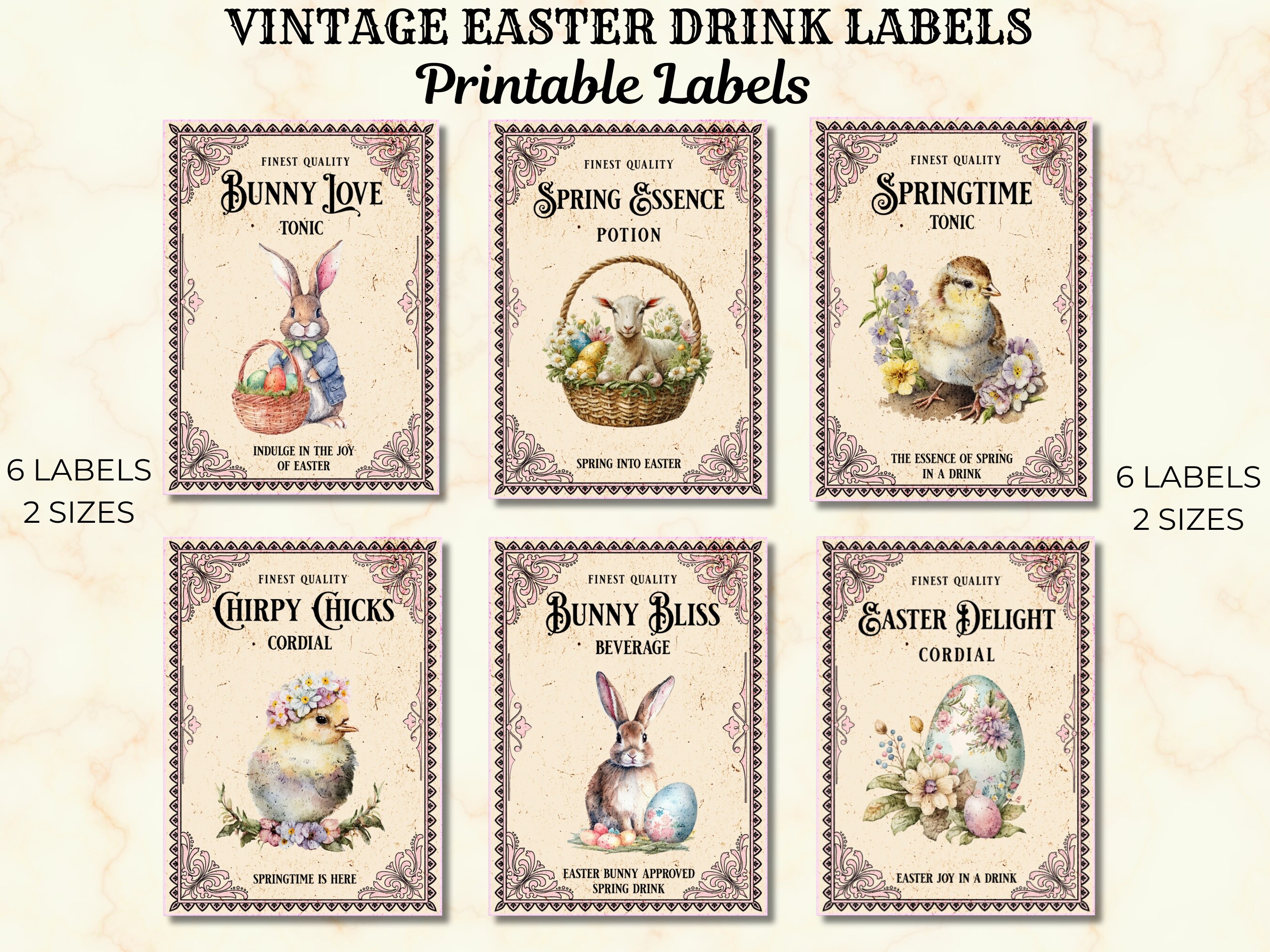 Vintage Easter Bottle Labels Drink Labels, Spring Drink Bottle Labels ...