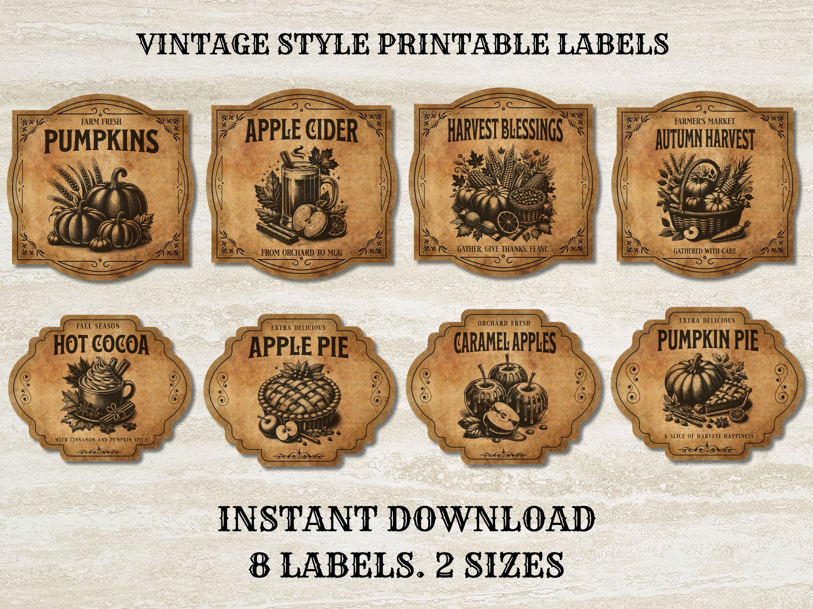Fall Labels Printable,vintage Pumpkin Lables,autumn Labels Printable ...