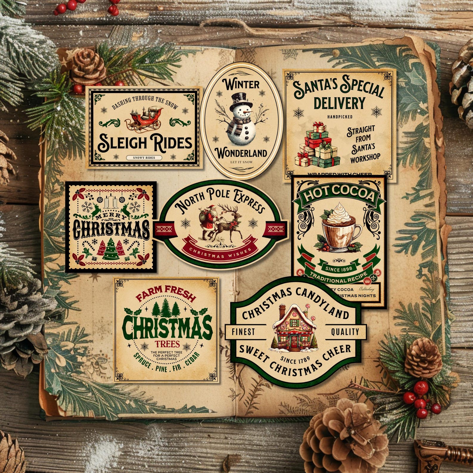 Vintage Christmas Labels Printable, Christmas Potion Labels, Vintage ...