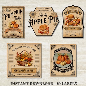 Fall Labels Printable,vintage Pumpkin Lables,autumn Labels Printable ...