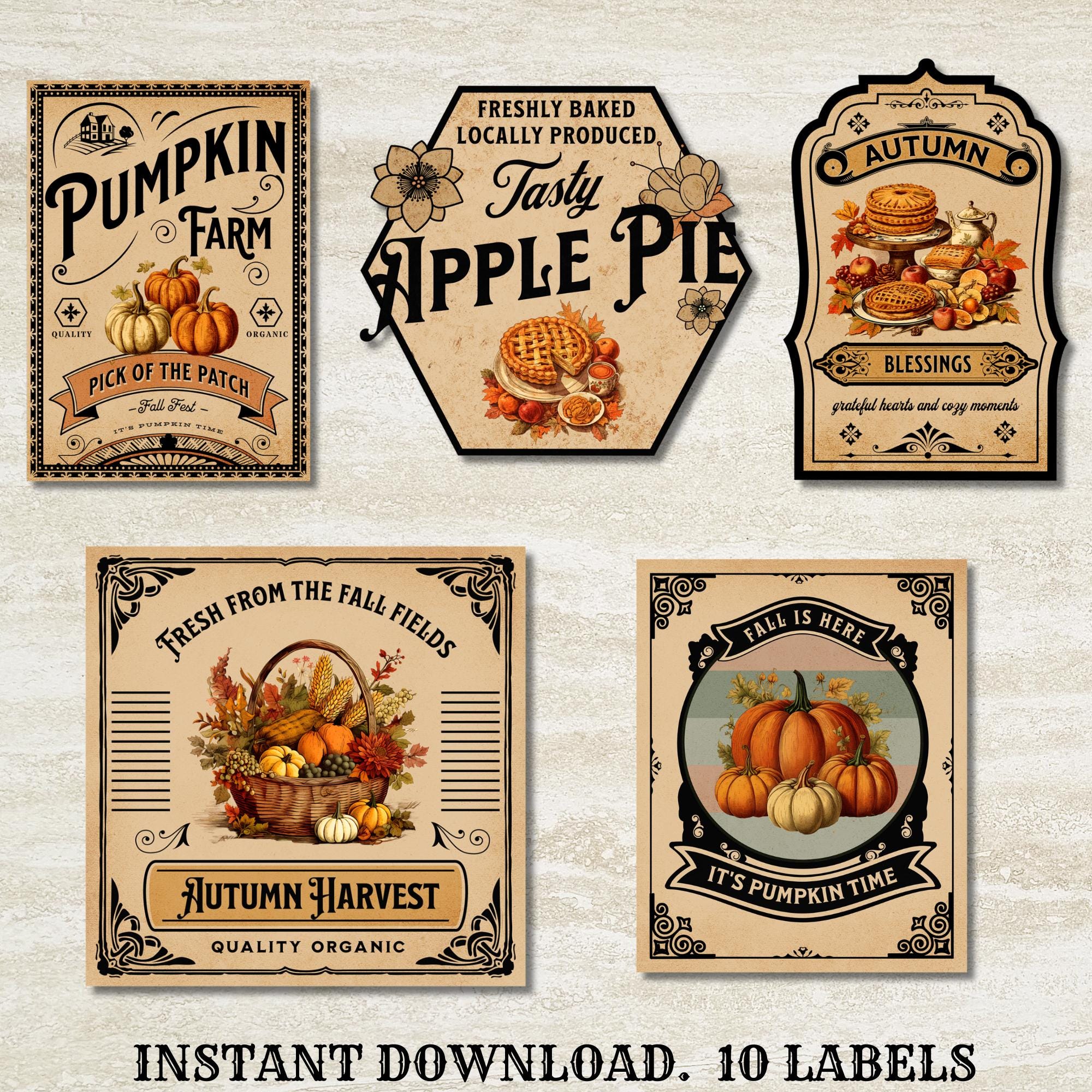 Fall Labels Printable,vintage Pumpkin Lables,autumn Labels Printable ...